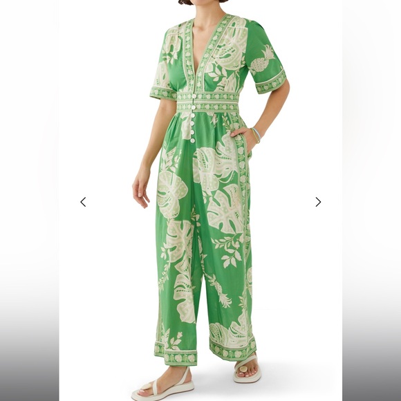Pants & Jumpsuits | Farm Rio Lace Monstera Green Jumpsuit | Poshmark